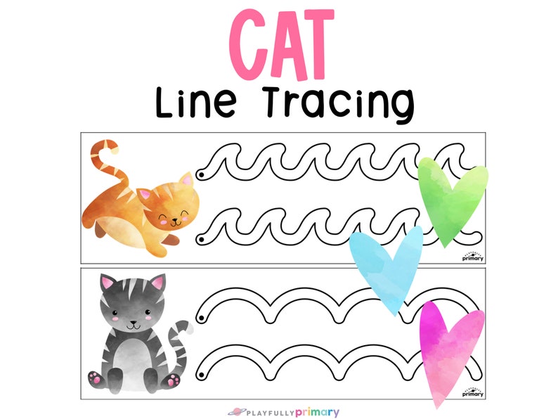 Cat Line Tracing Cards Fine Motor Tracing Activities Preschool Tracing ...