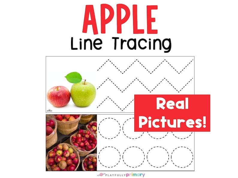 Apple Tracing Worksheets, Tracing Lines and Shapes, Apple Preschool ...