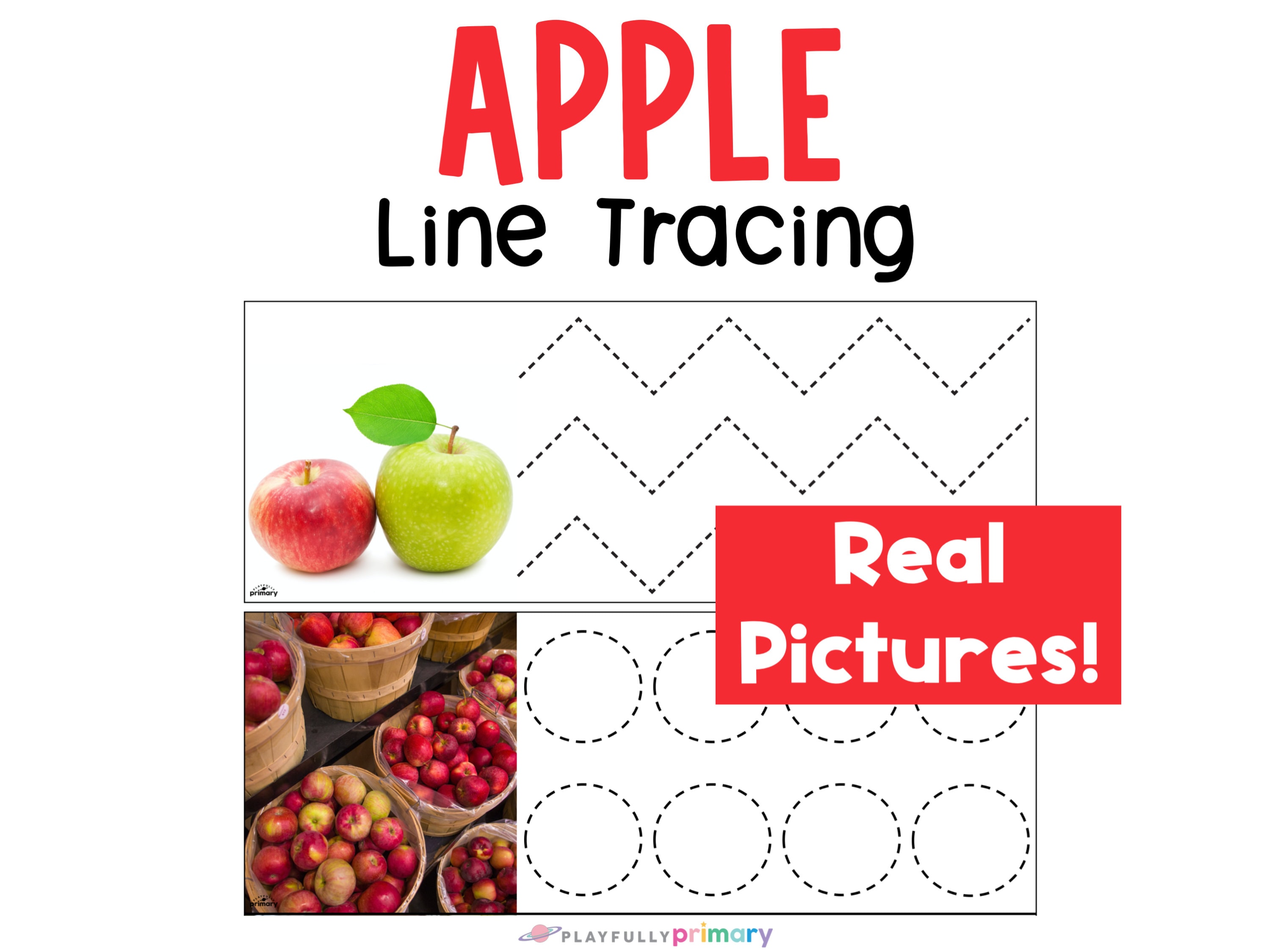 Apple Tracing Worksheets, Tracing Lines and Shapes, Apple Preschool ...