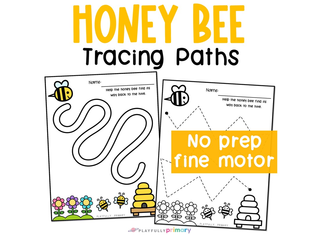 Honey Bee Line Tracing Worksheets - Bee Unit Study Fine Motor Activity ...