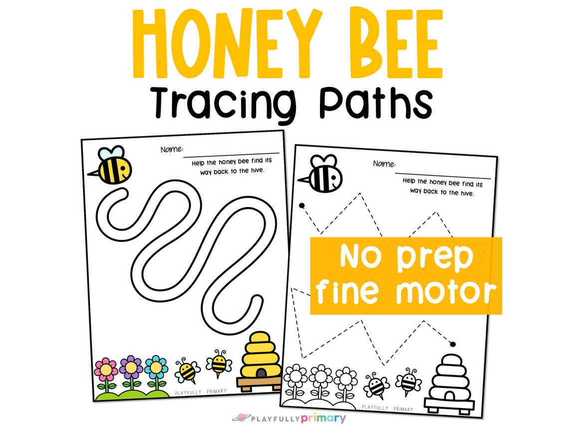 Honey Bee Line Tracing Worksheets - Bee Unit Study Fine Motor Activity ...