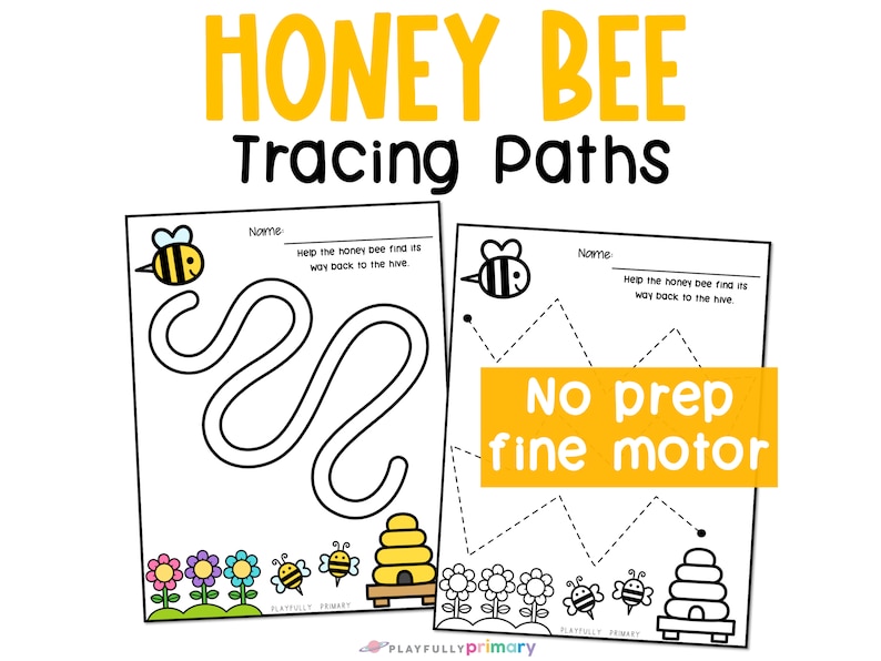 Honey Bee Line Tracing Worksheets - Bee Unit Study Fine Motor Activity ...