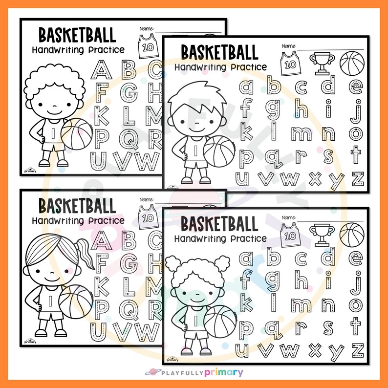 Basketball Activity Sheet Printable Tracing Worksheet, Handwriting ...