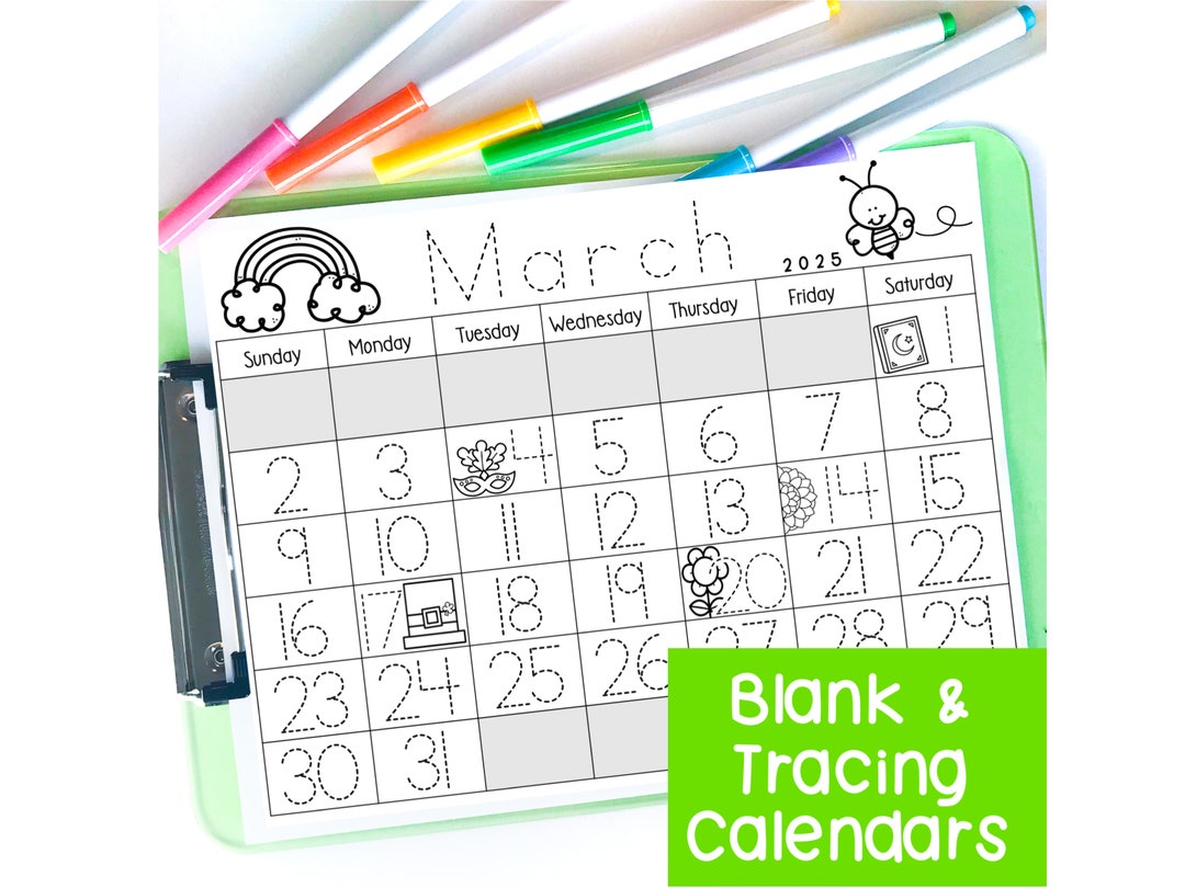 March Calendar 2025 Printable Calendar Tracing Worksheets, Calendar ...