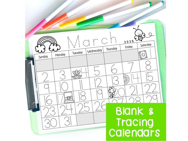 March Calendar 2025 Printable Calendar Tracing Worksheets, Calendar ...