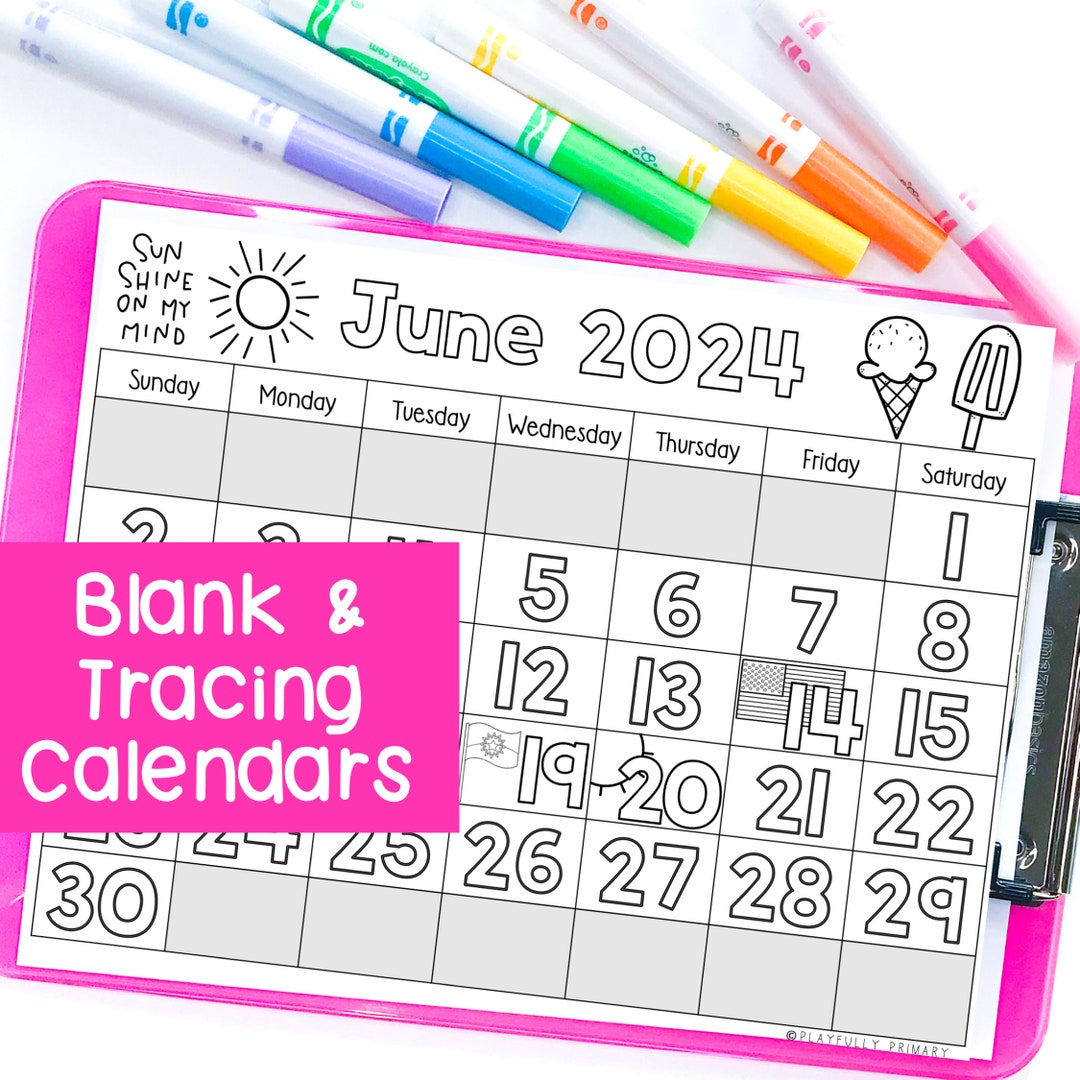 June Calendar 2024 Printable Calendar Tracing Worksheets - Etsy España