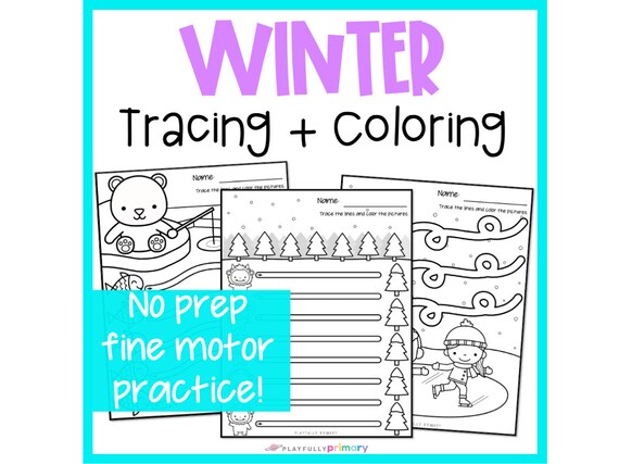 Winter Line Tracing & Coloring Worksheets January Homeschool | Etsy