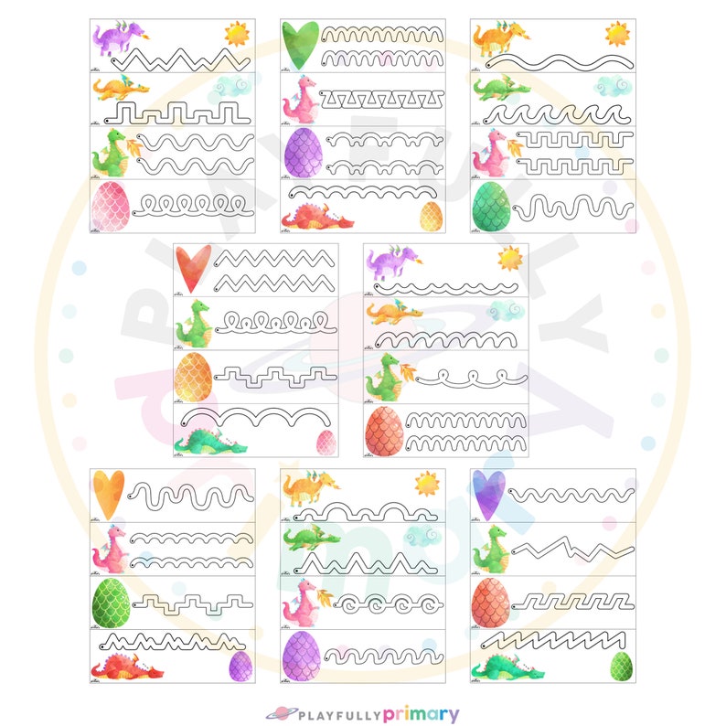 Dragon Line Tracing Preschool Printable Prewriting Fine Motor Tracing ...