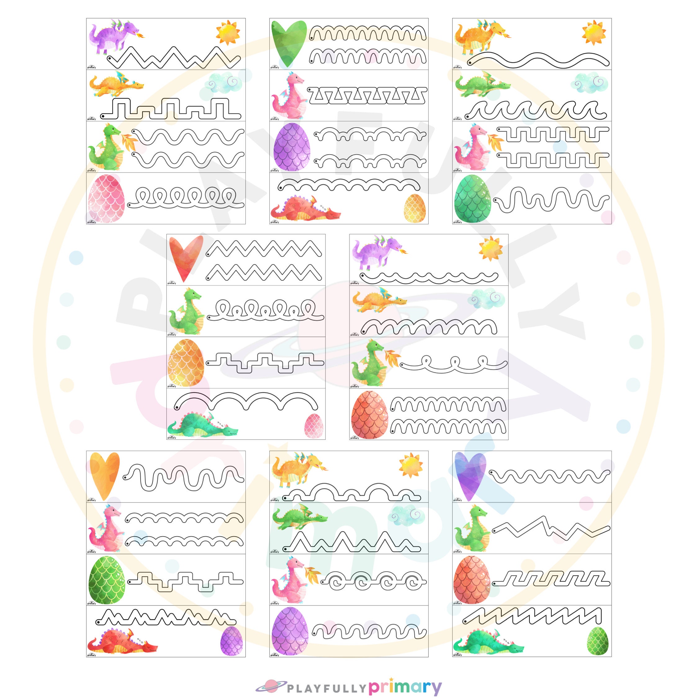 Dragon Line Tracing Preschool Printable Prewriting Fine Motor Tracing ...