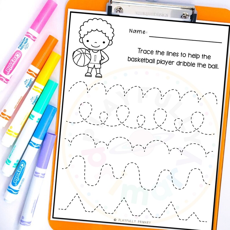 Basketball Line Tracing Worksheet Pre Handwriting Practice - Etsy