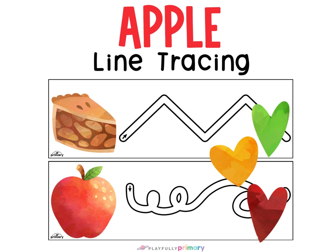 Apple Line Tracing Practice Cards, Apple Tracing Printables, Printable ...