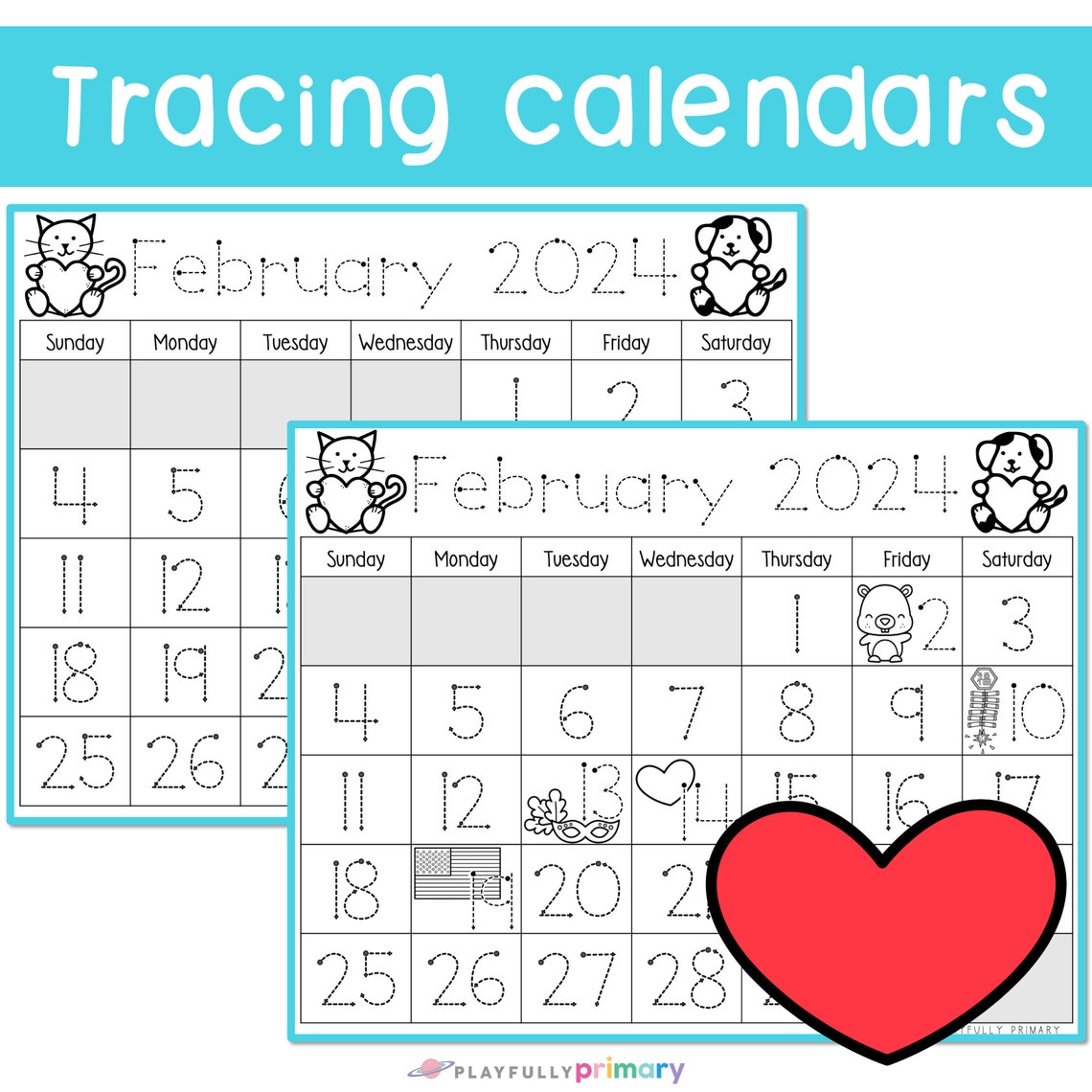 February Calendar 2024 Printable Calendar Tracing Worksheet, Traceable ...