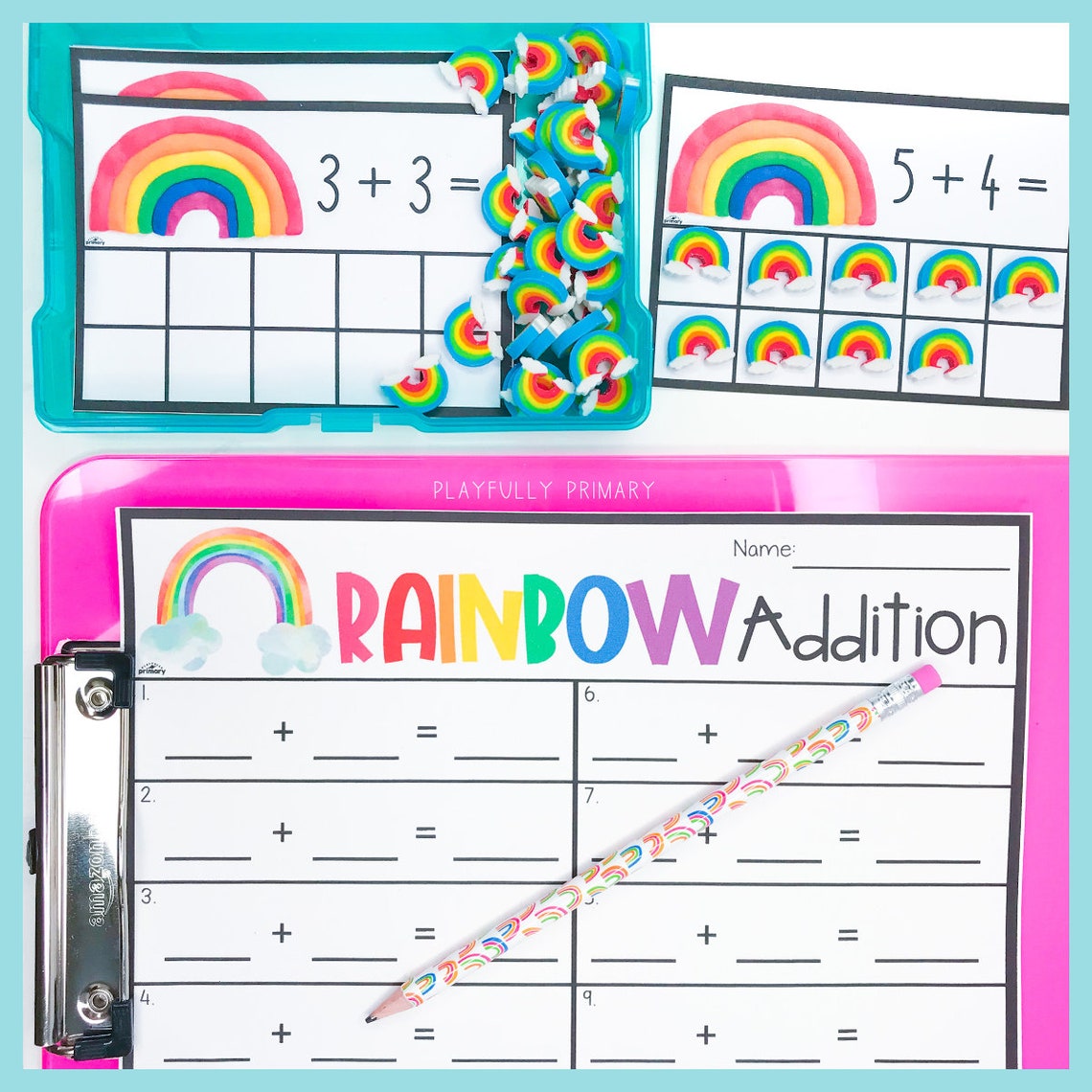 Rainbow Playdough Addition Frames Addition to 10 Activity & | Etsy
