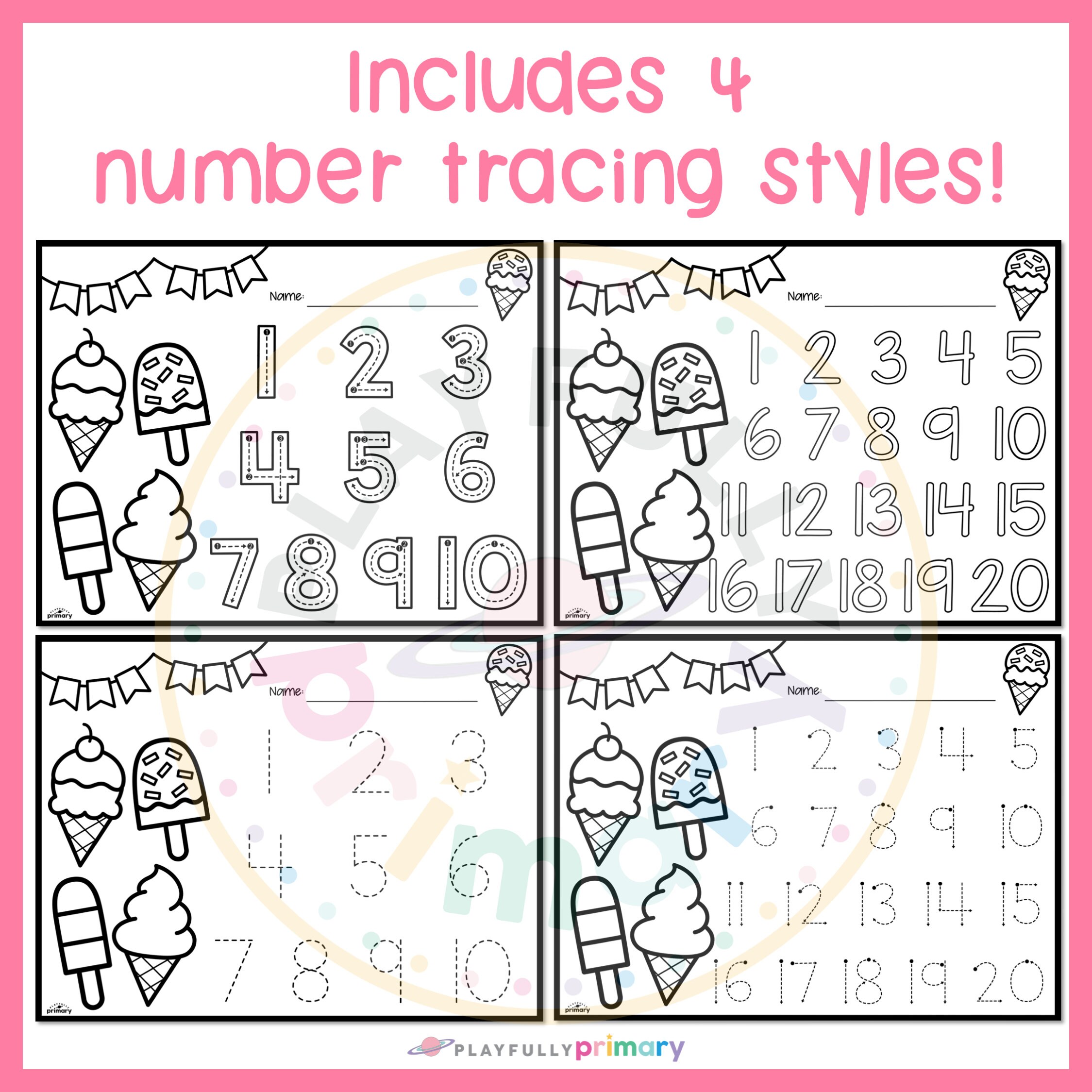 Number Tracing Printable, Kindergarten Number Tracing Worksheet, Summer ...