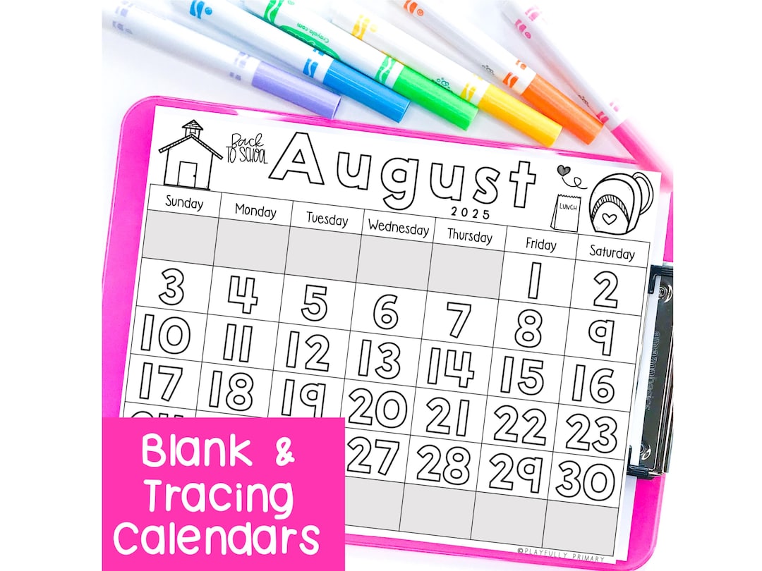 August 2025 Calendar Printable, Kindergarten Calendar Tracing ...