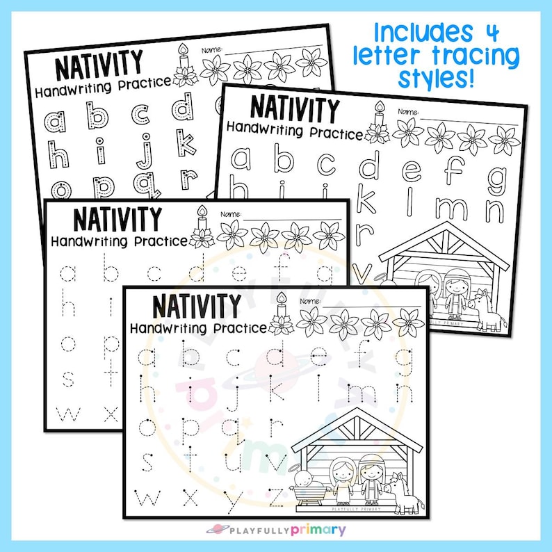 Nativity Worksheets for Kids, Alphabet Handwriting Practice Printables ...