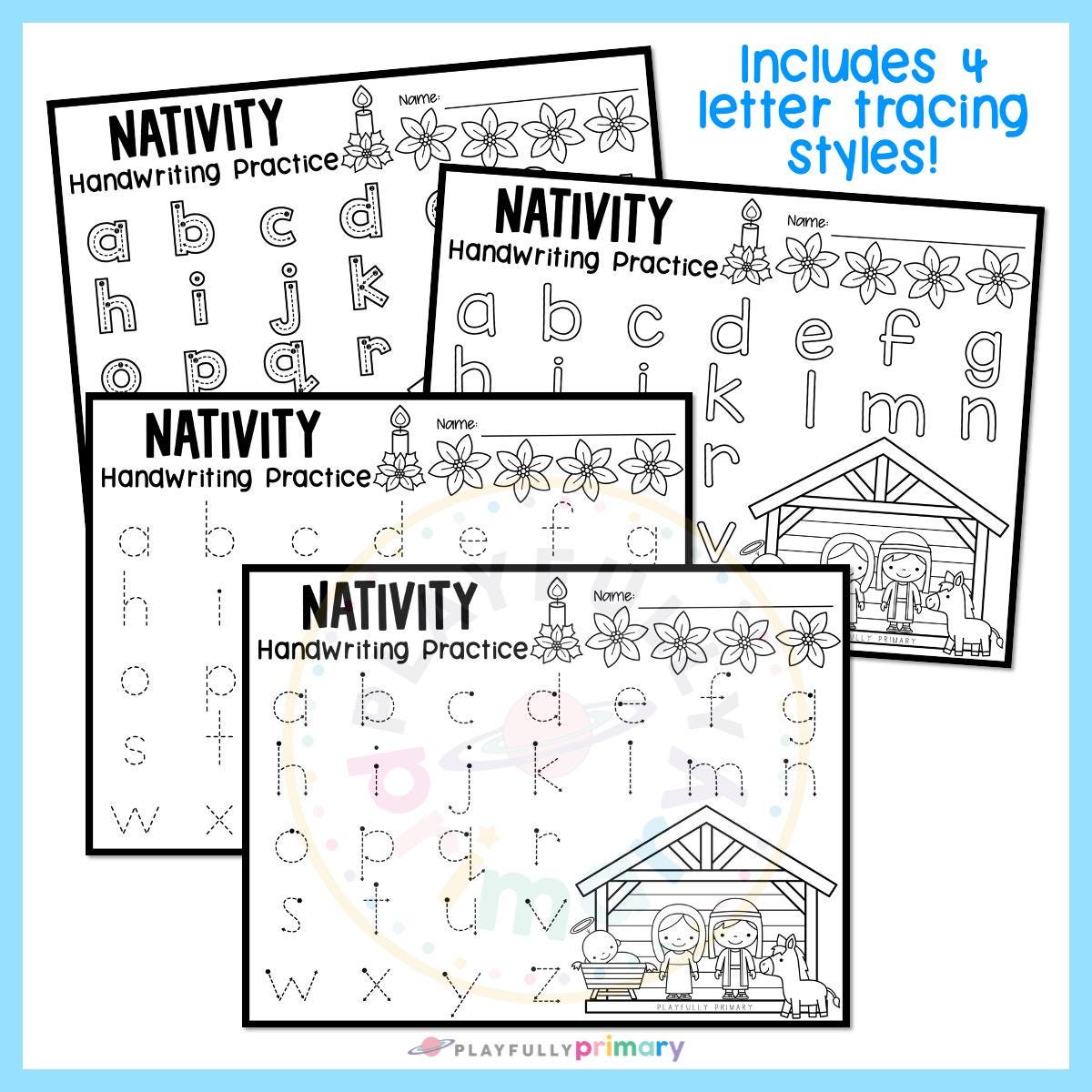 Nativity Worksheets for Kids, Alphabet Handwriting Practice Printables ...