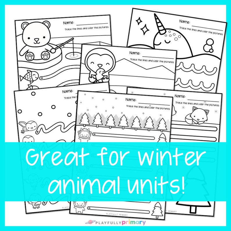 Winter Line Tracing & Coloring Worksheets January Homeschool | Etsy