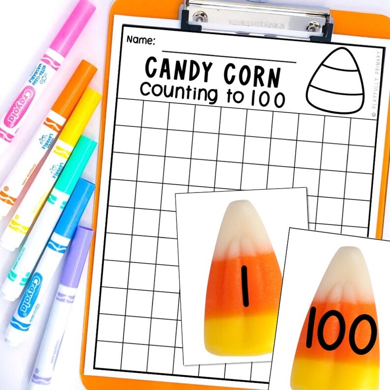 Halloween Number Flashcards + Number Line, Candy Corn Counting to 100 ...