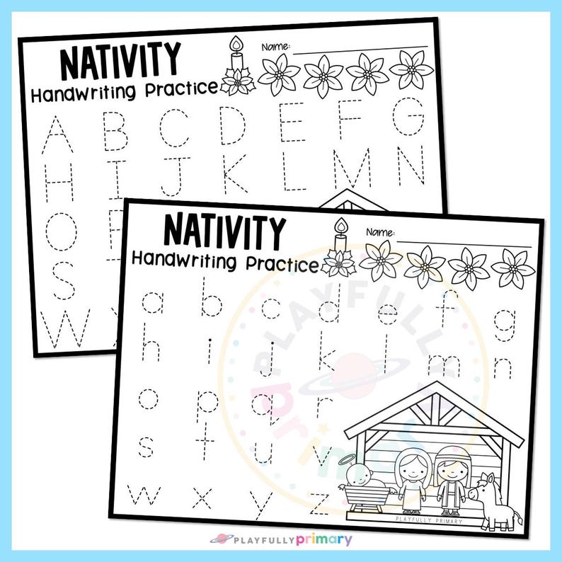 Nativity Worksheets for Kids, Alphabet Handwriting Practice Printables ...