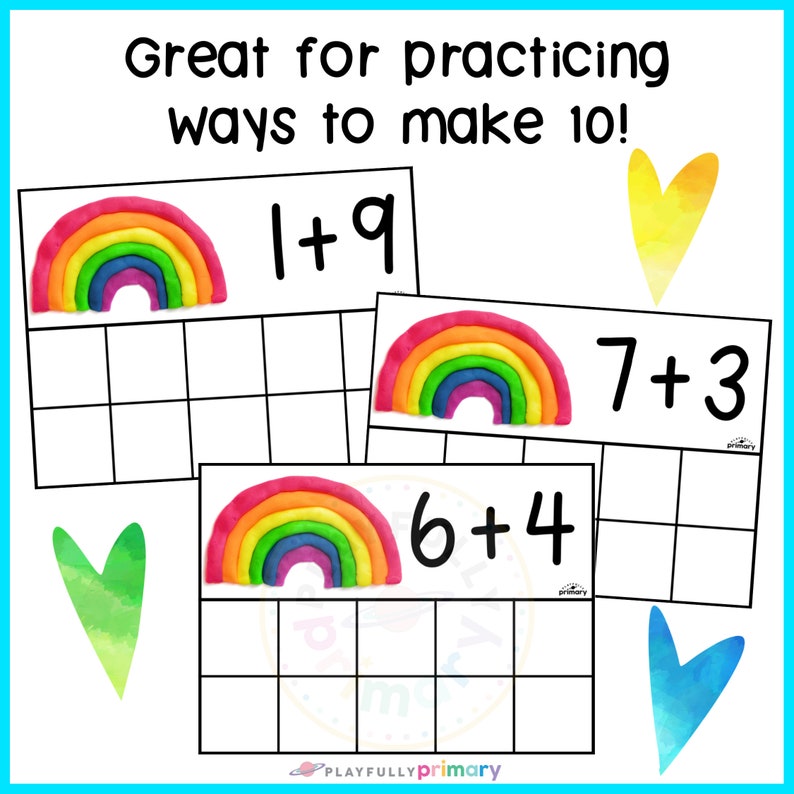 Rainbow Playdough Addition Frames Addition to 10 Activity & Worksheet ...
