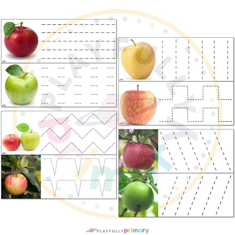 Apple Tracing Worksheets, Tracing Lines and Shapes, Apple Preschool ...