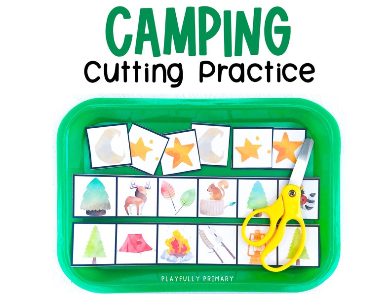 Preschool Cutting Strips, Camping Printable for Preschool, Camping Unit ...