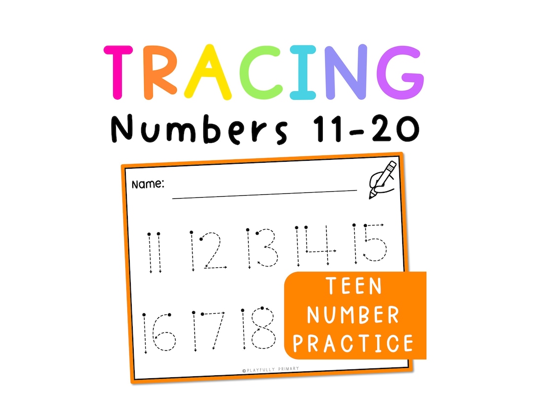 Tracing Numbers 11 to 20 Worksheets | Teen Numbers Kindergarten Writing ...