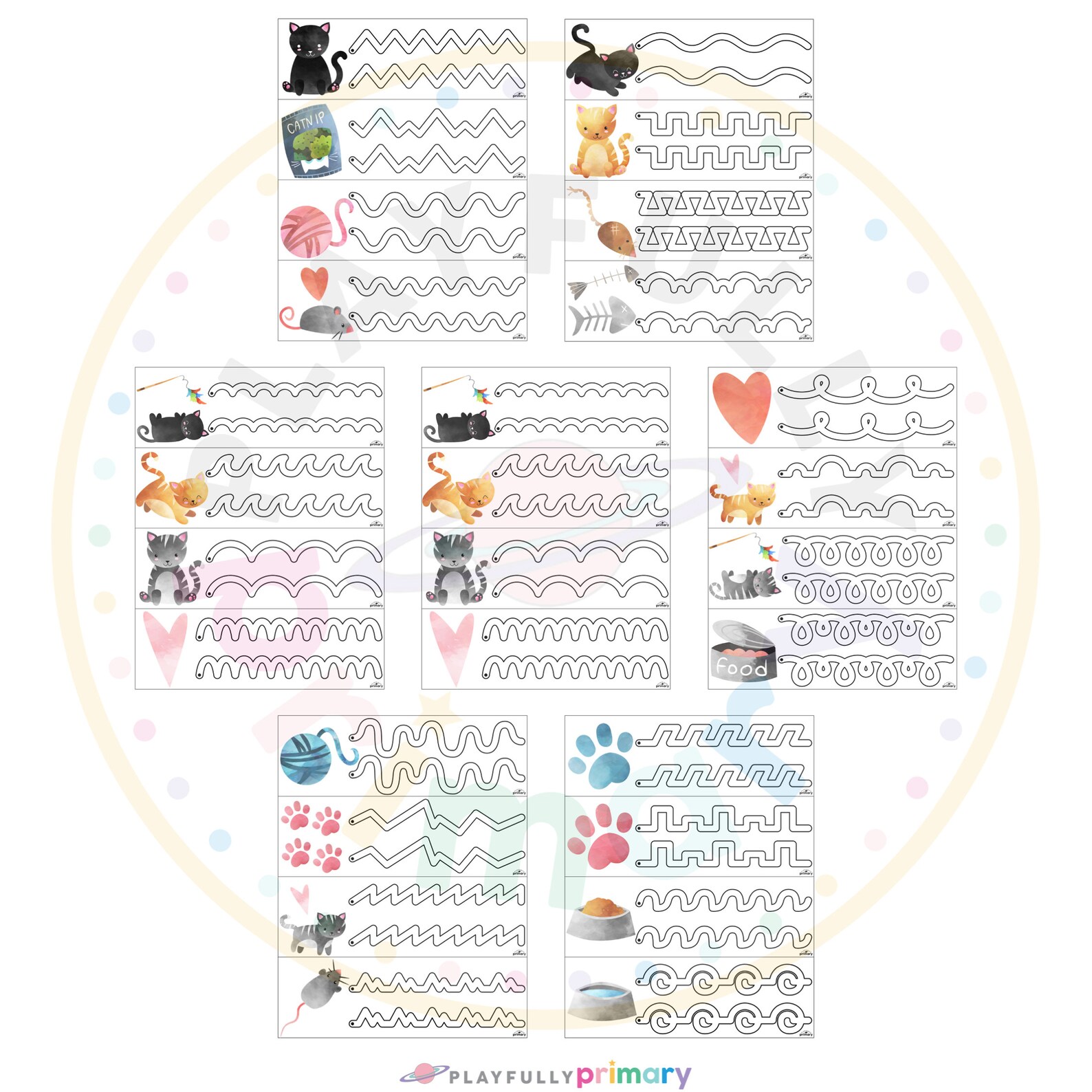 Cat Line Tracing Cards Fine Motor Tracing Activities Preschool Tracing ...