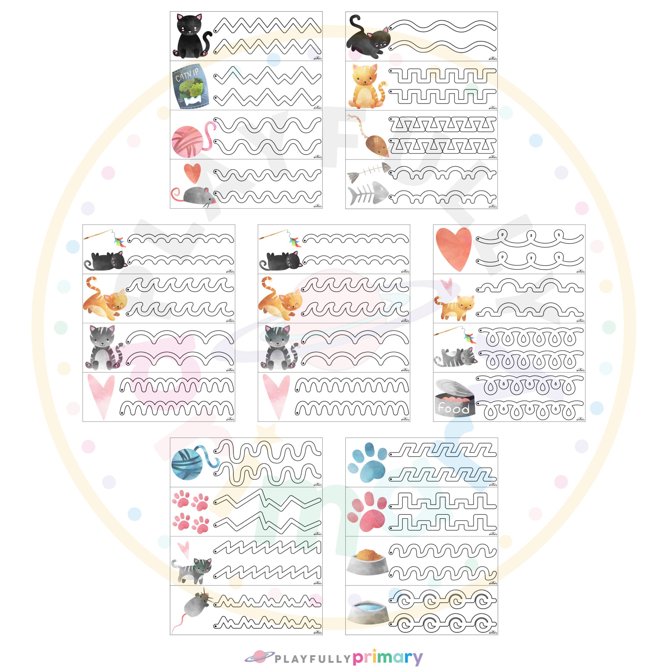 Cat Line Tracing Cards Fine Motor Tracing Activities Preschool Tracing ...