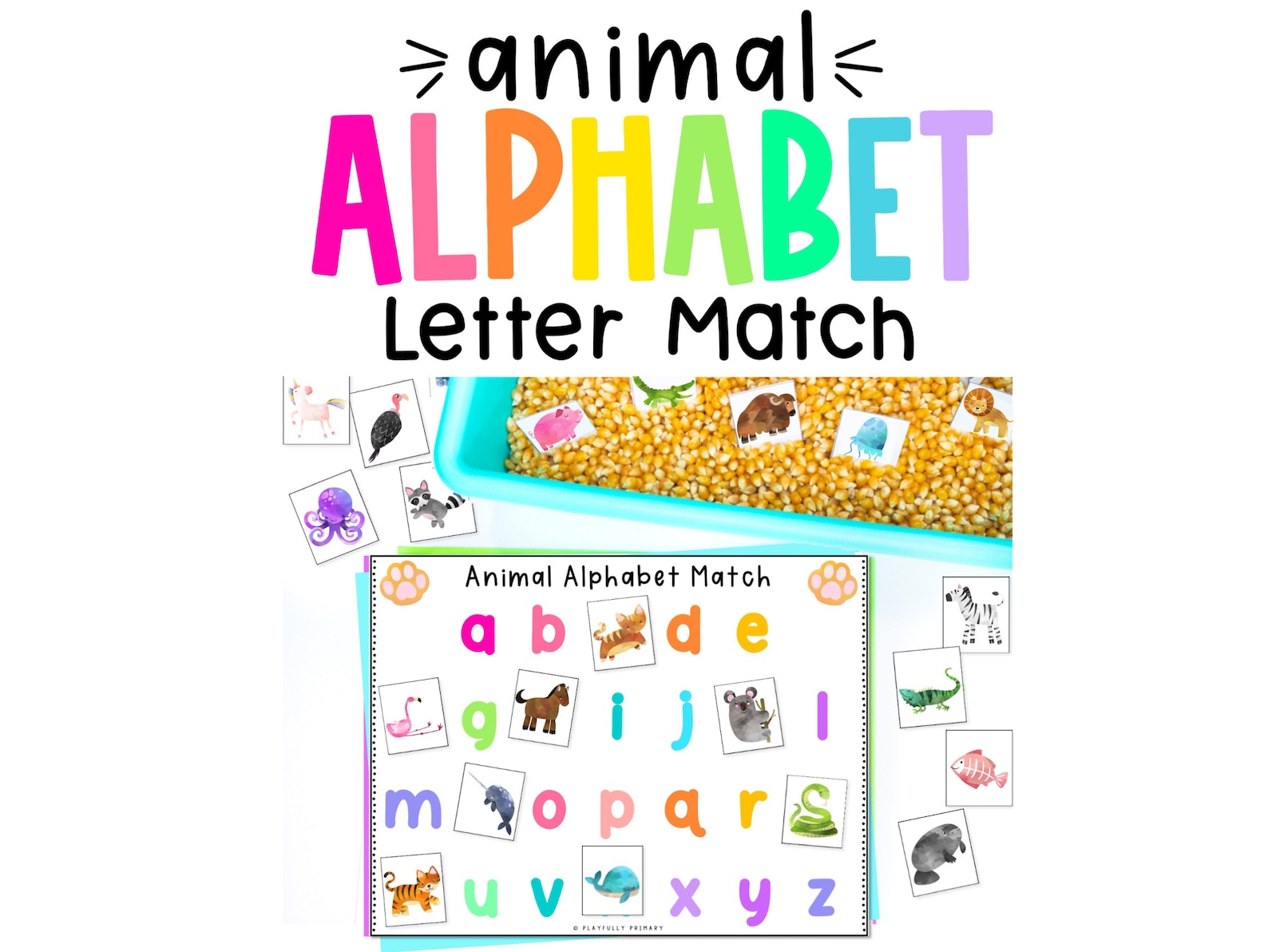 Animal Alphabet Matching Cards, Alphabet Match Game, Preschool Letter ...