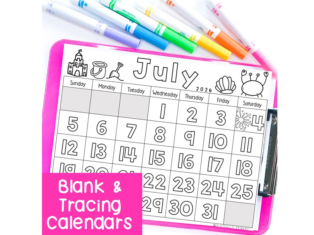 July Calendar 2026 Printable Calendar Tracing Worksheets, Calendar ...