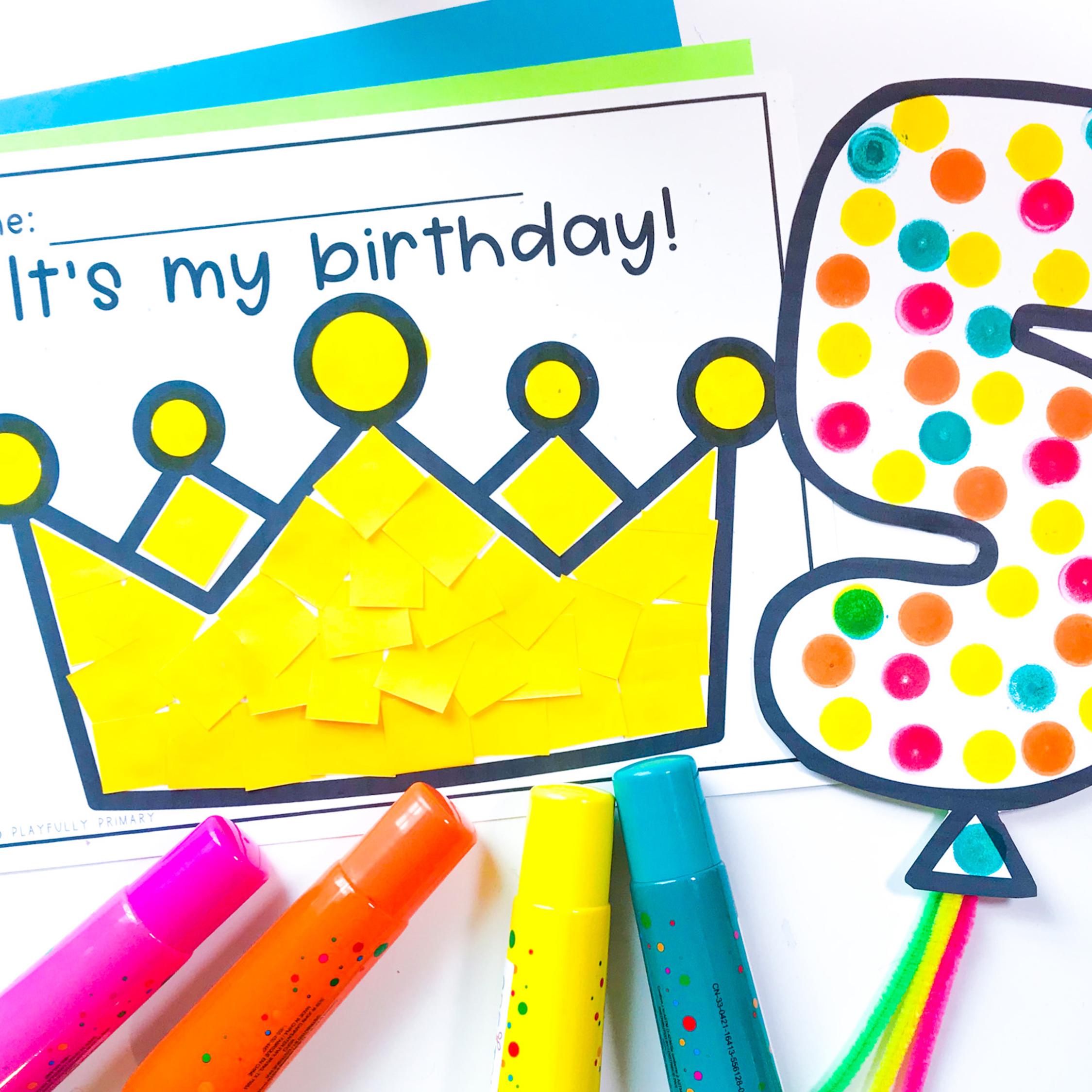 Birthday Crafts for Kids Printable, Birthday Coloring Keepsake Art ...