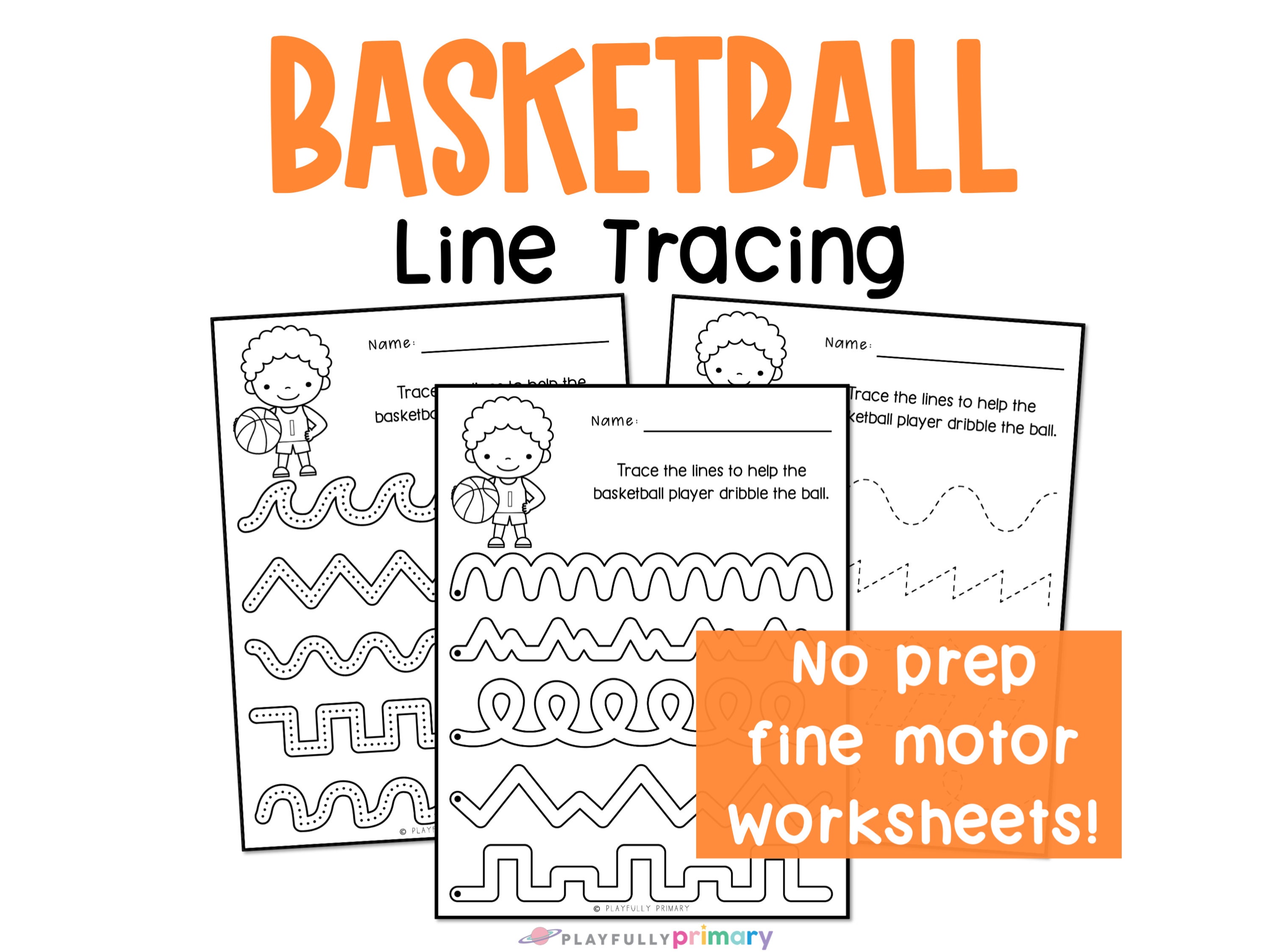 Basketball Line Tracing Worksheet, Pre Handwriting Practice Sheets for ...