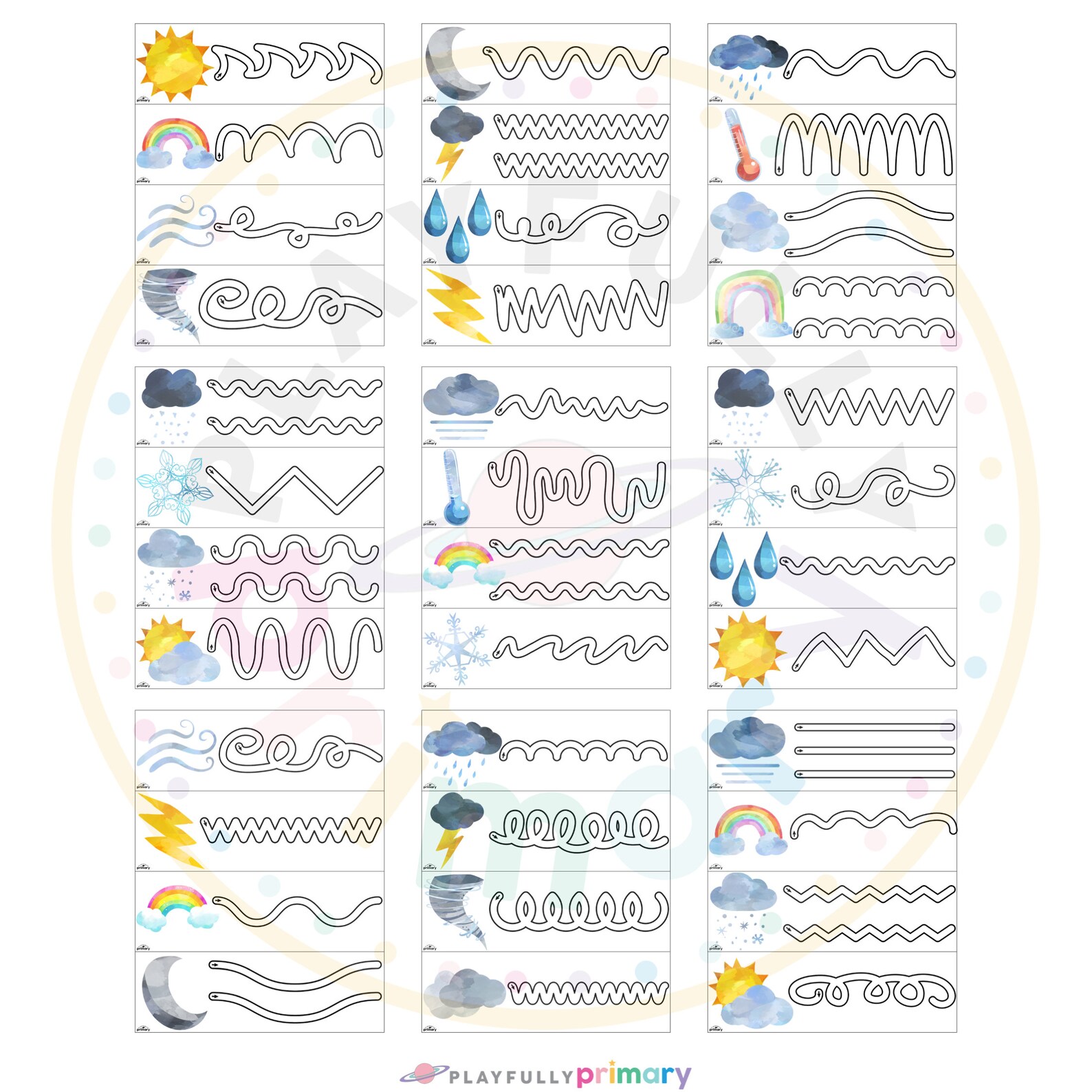 Weather Flashcards Printable Tracing Lines Worksheets for Preschool ...