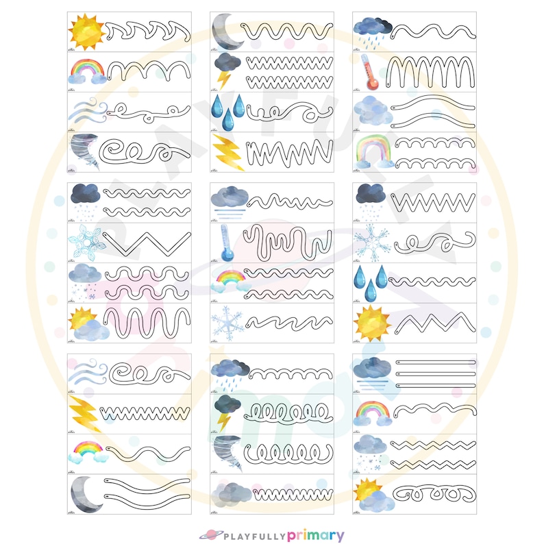 Weather Flashcards Printable Tracing Lines Worksheets for Preschool ...