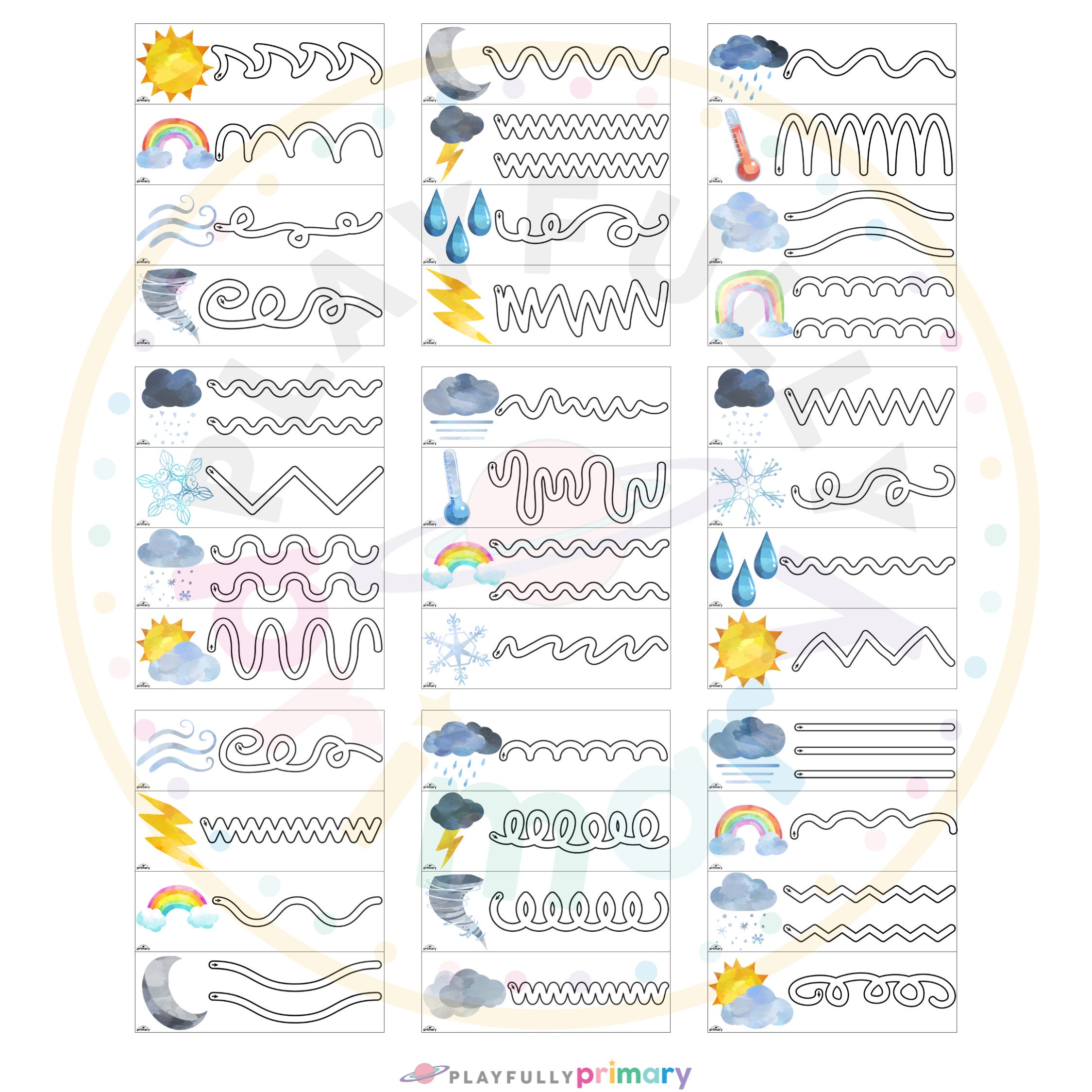 Weather Flashcards Printable Tracing Lines Worksheets for Preschool ...