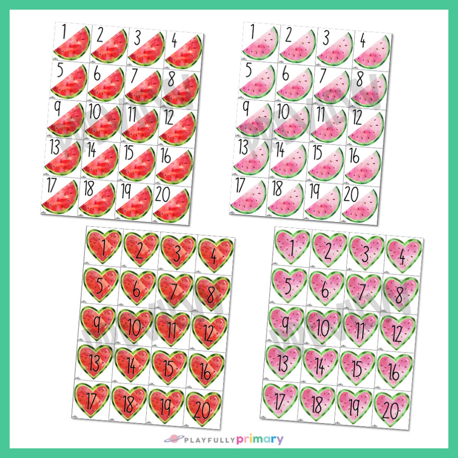 Watermelon Number Cards 1-20 Counting to 20 Summer Math | Etsy