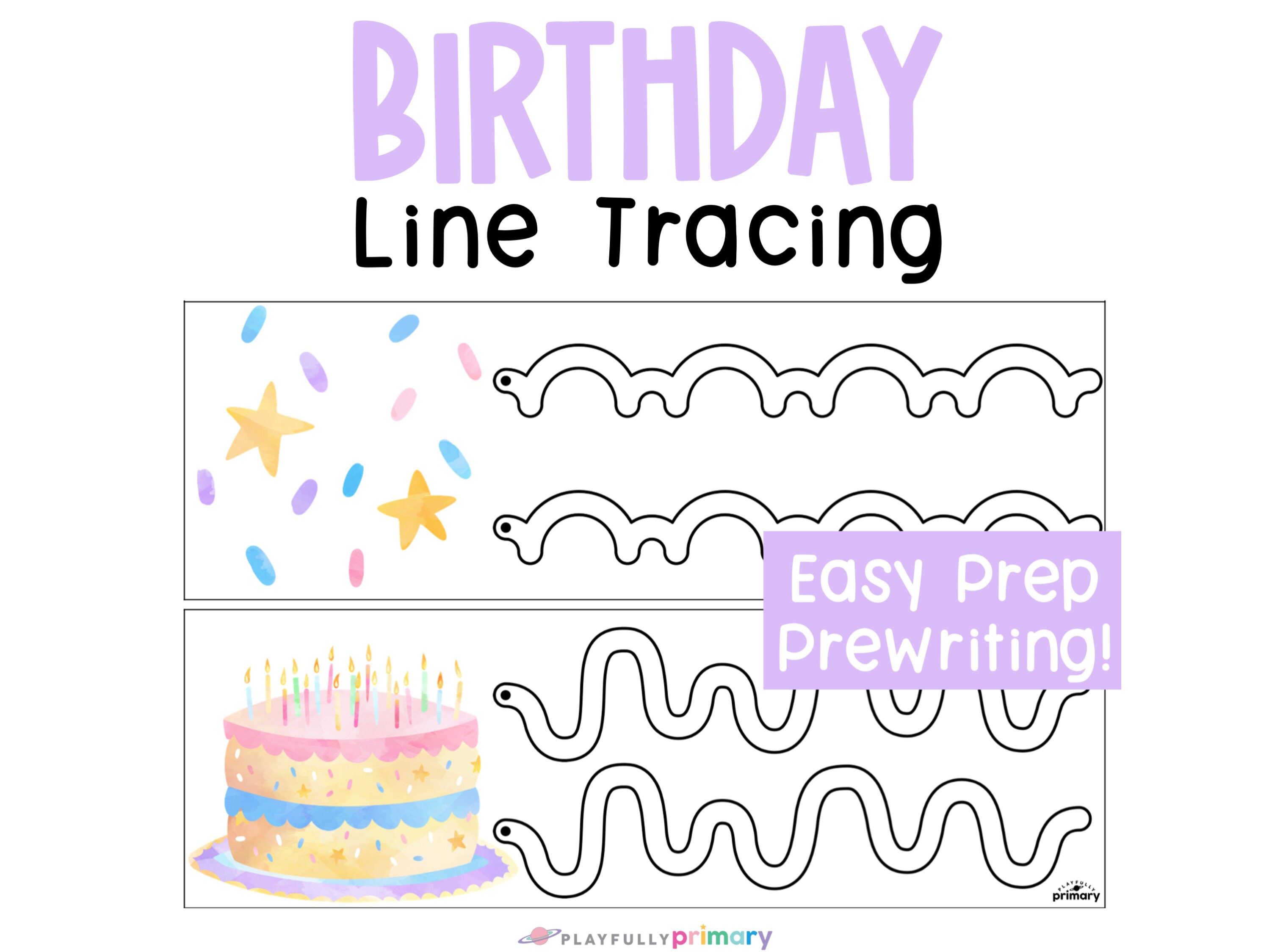 Birthday Line Tracing, Prewriting Fine Motor Tracing Worksheets ...