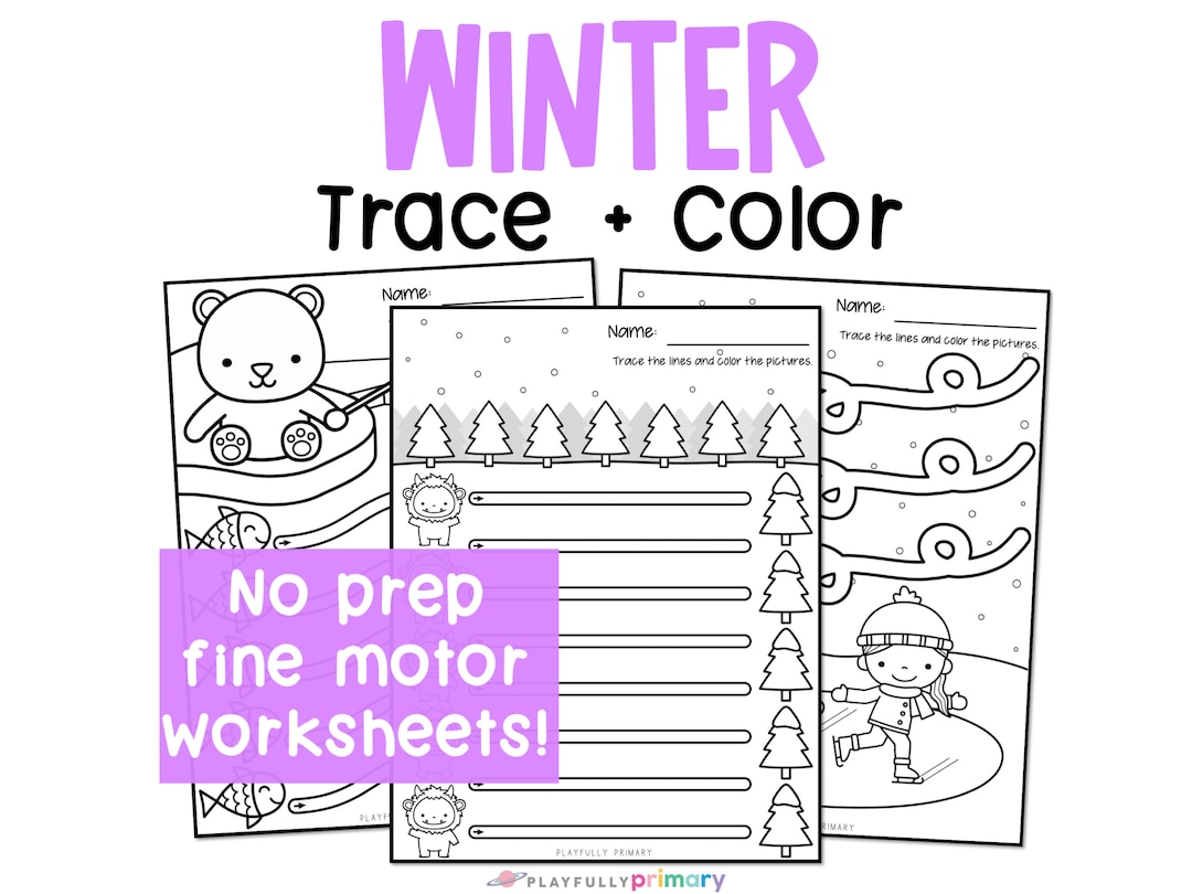Winter Line Tracing + Coloring Worksheets - Pre-writing Skills Tracing ...