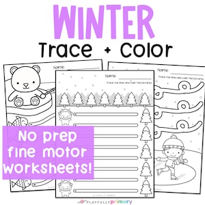 Winter Line Tracing + Coloring Worksheets - Pre-writing Skills Tracing ...