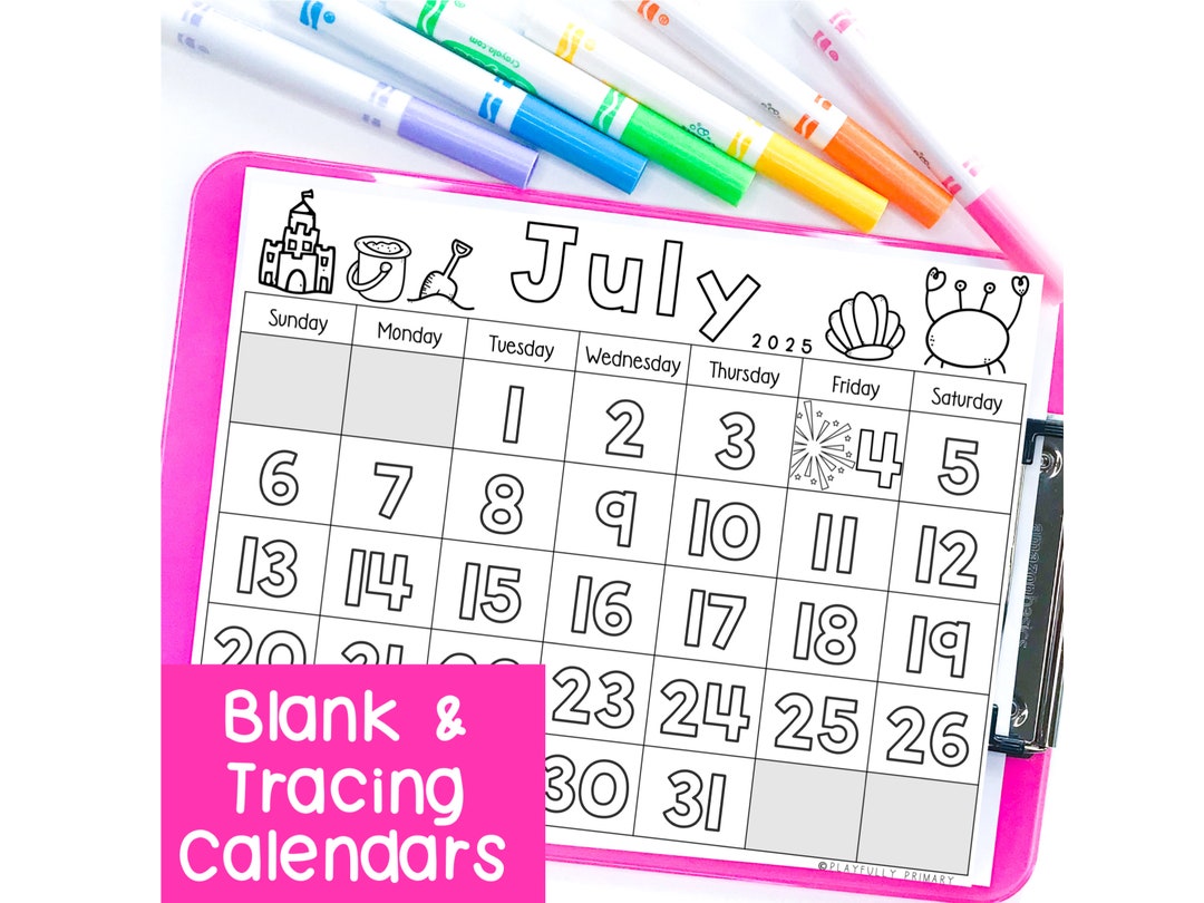 July Calendar 2025 Printable Calendar Tracing Worksheets, Calendar ...