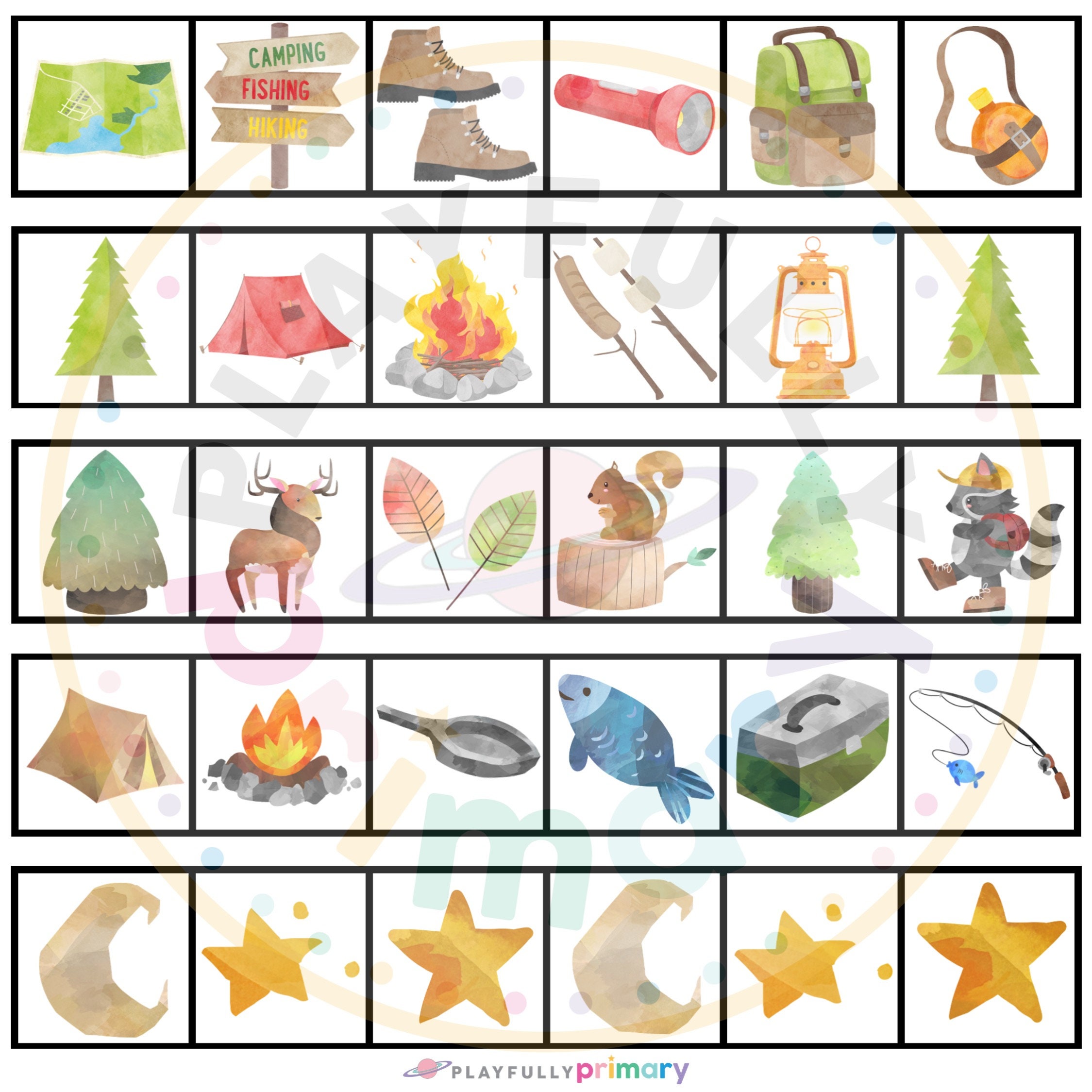 Preschool Cutting Strips, Camping Printable for Preschool, Camping Unit ...