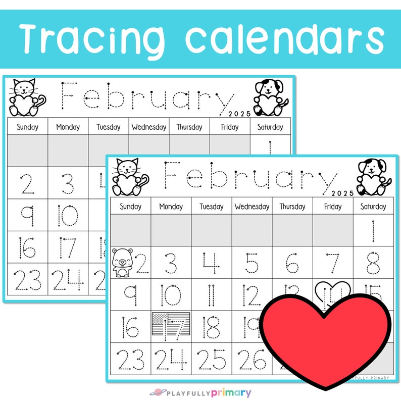February Calendar 2025 Printable Calendar Tracing Worksheet, Traceable ...