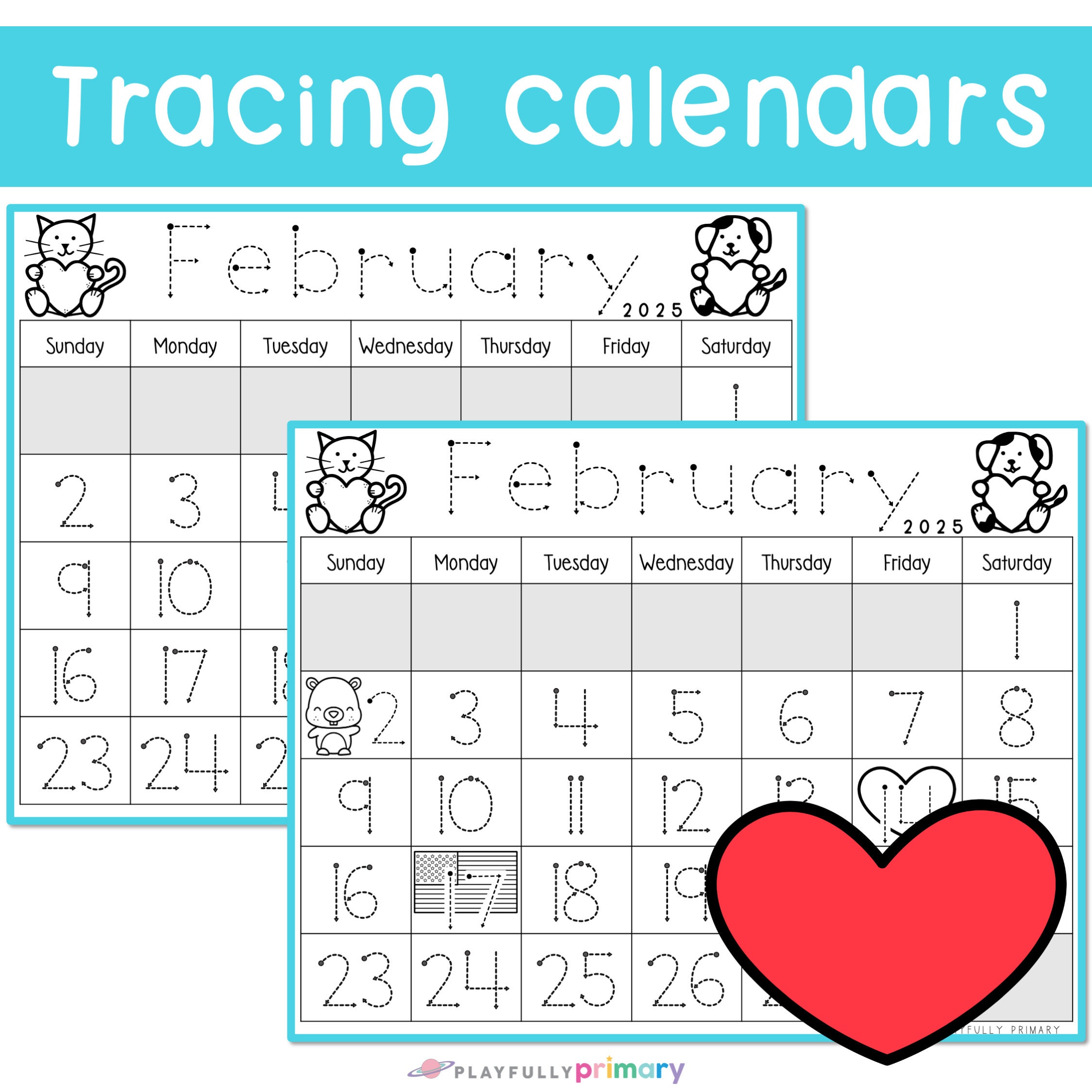 February Calendar 2025 Printable Calendar Tracing Worksheet, Traceable ...