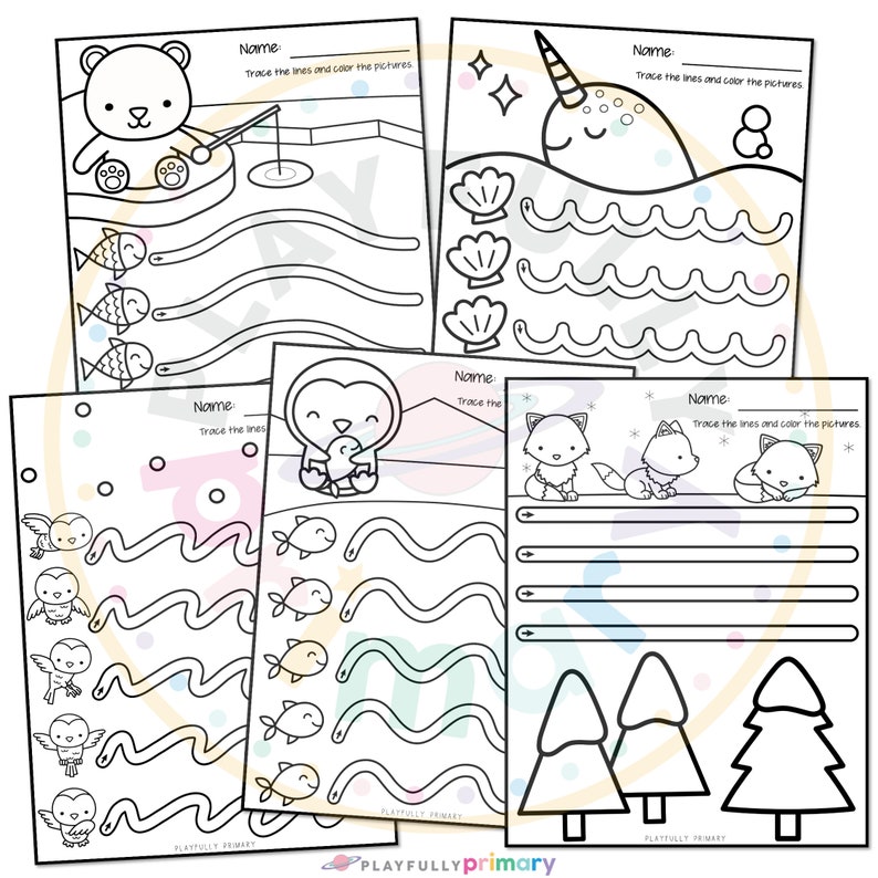 Winter Line Tracing Coloring Worksheets Pre-writing Skills Tracing ...