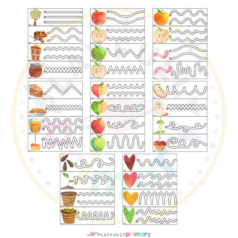 Apple Line Tracing Practice Cards, Apple Tracing Printables, Printable ...