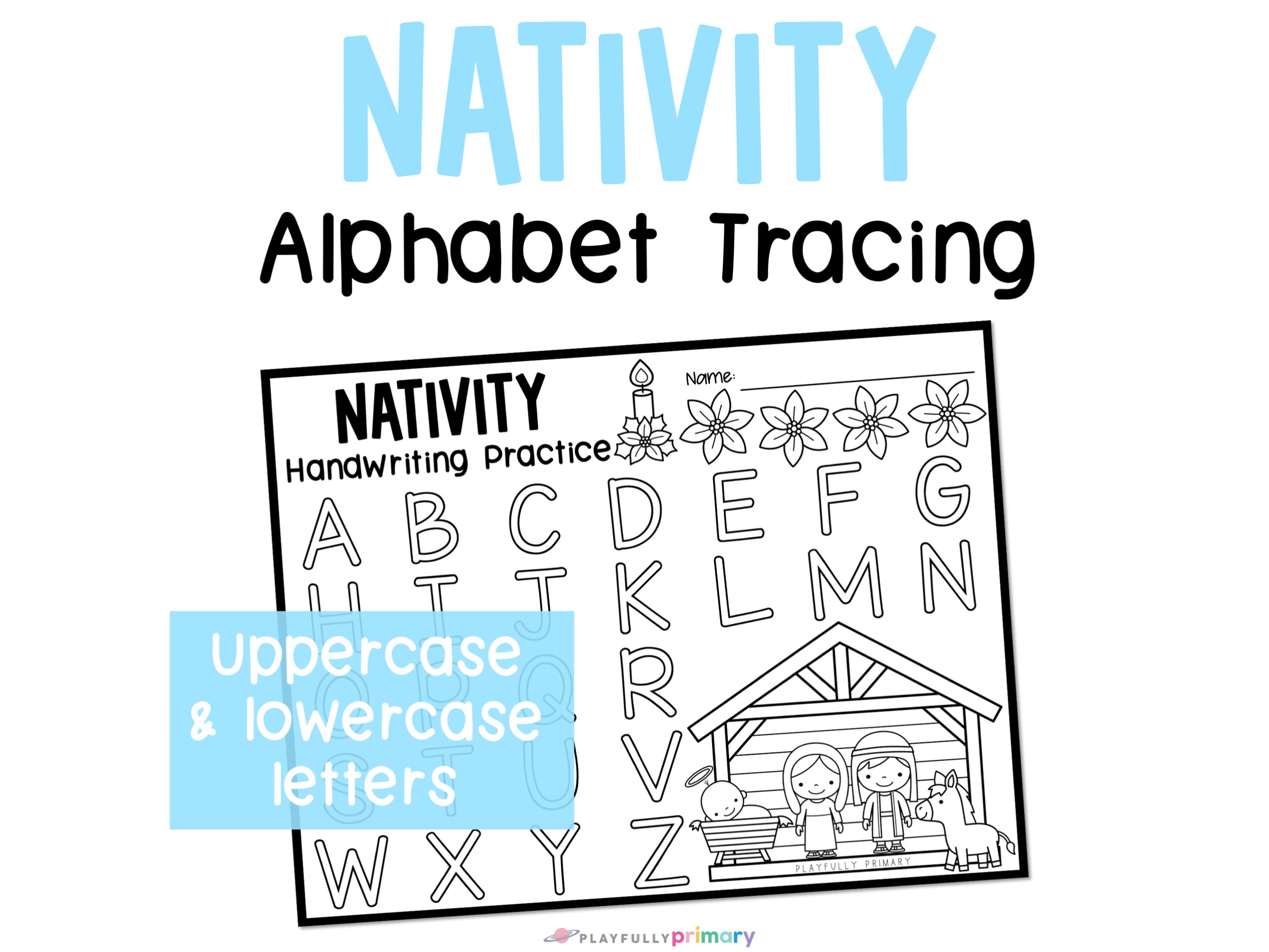 Nativity Worksheets for Kids, Alphabet Handwriting Practice Printables ...