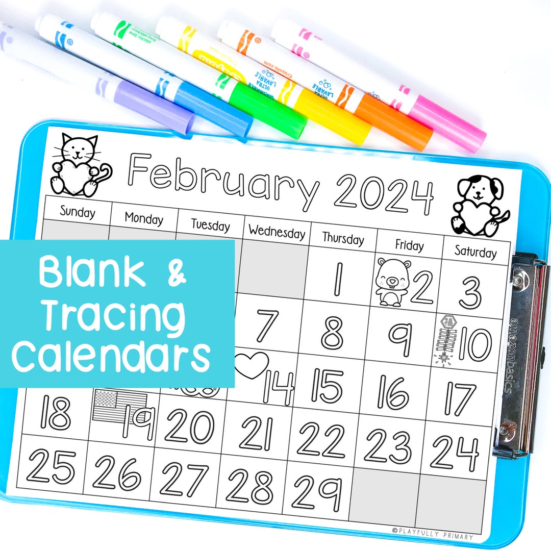 February Calendar 2024 Printable Calendar Tracing Worksheet, Traceable ...