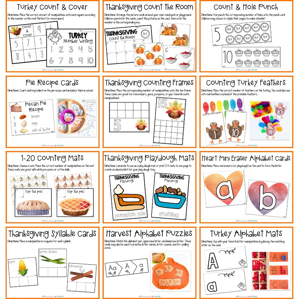 Thanksgiving Preschool Printable Unit, November Math and Literacy ...